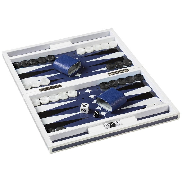 Blue and White Lacquered Backgammon Game Set at 1stDibs