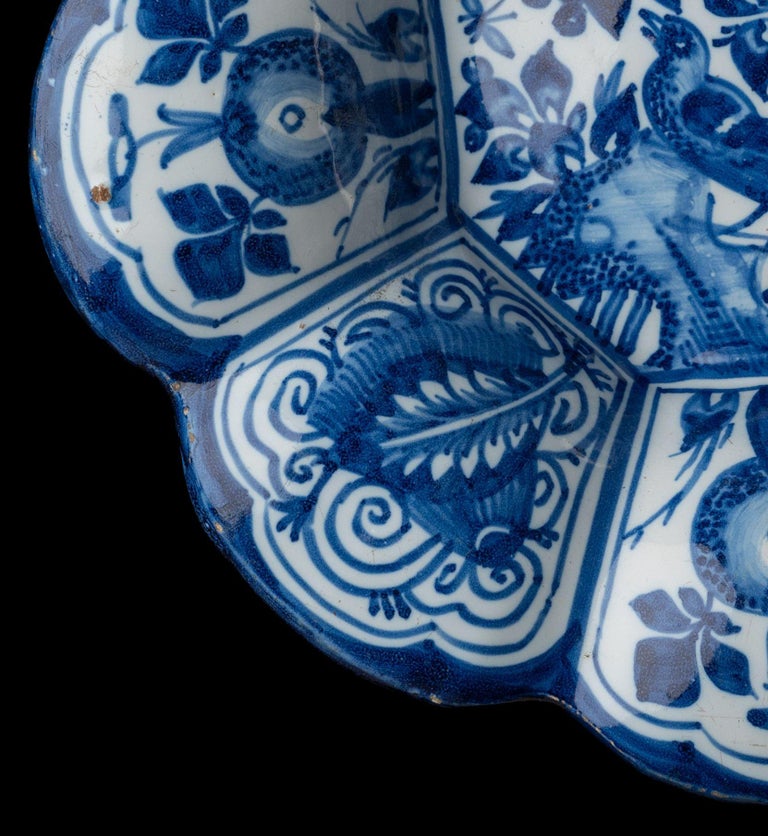 Blue and White Lobed Dish Chinoiserie Landscape of a Bird Delft, circa ...