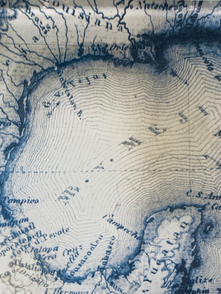 Blue and White Map Glass Vide Poche Plate For Sale at 1stDibs