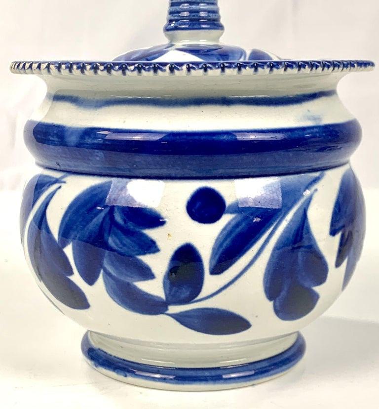 Blue and White Pearled Creamware Sugar Box or Sucrier Made England ...