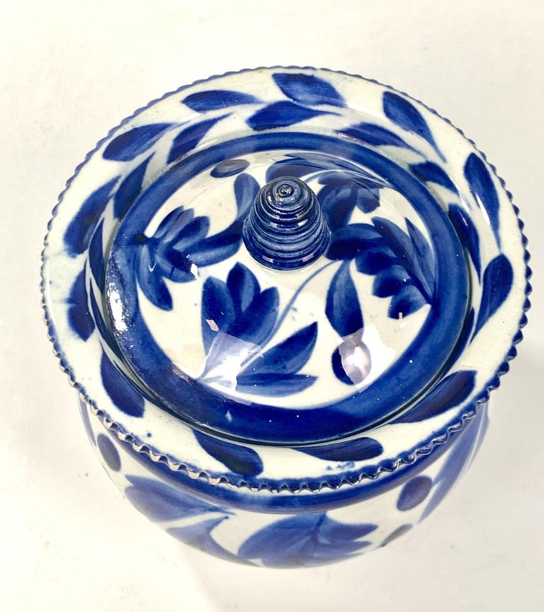 Blue and White Pearled Creamware Sugar Box or Sucrier Made England ...