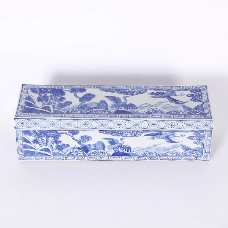 Blue and White Porcelain Box at 1stDibs