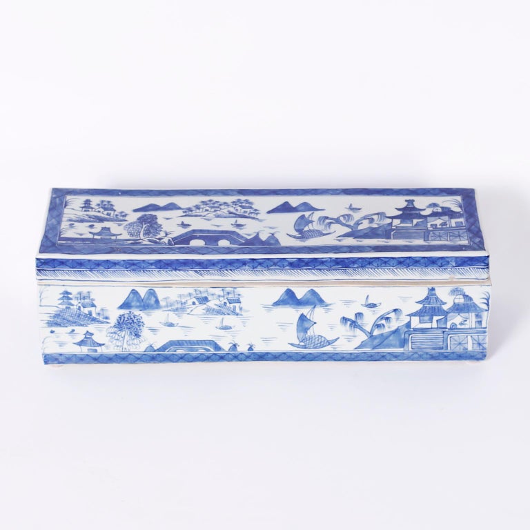 Blue and White Porcelain Box at 1stDibs