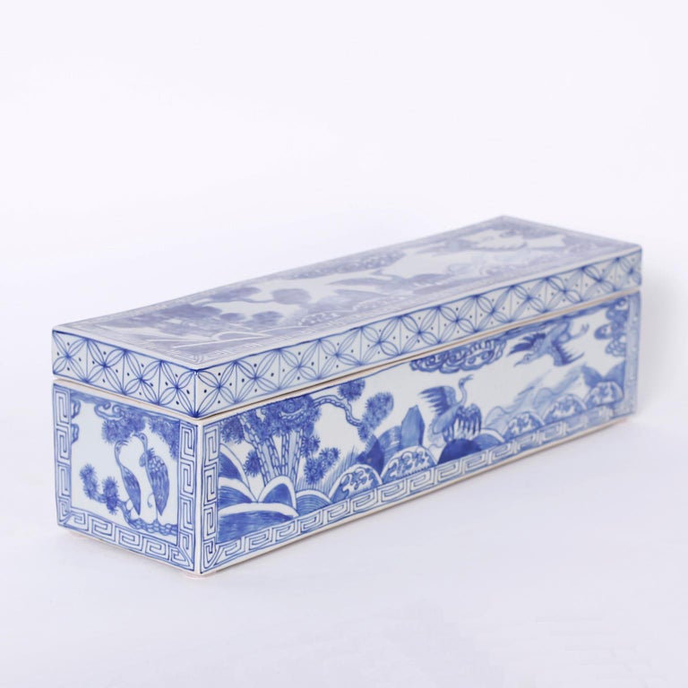 Blue and White Porcelain Box at 1stDibs