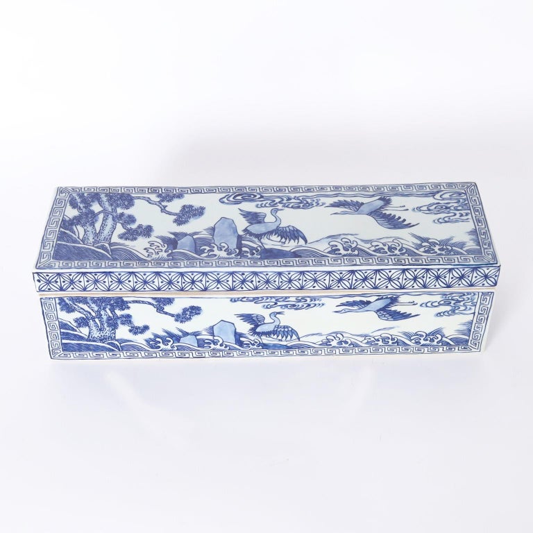 Blue and White Porcelain Rectangular Lidded Box For Sale at 1stDibs