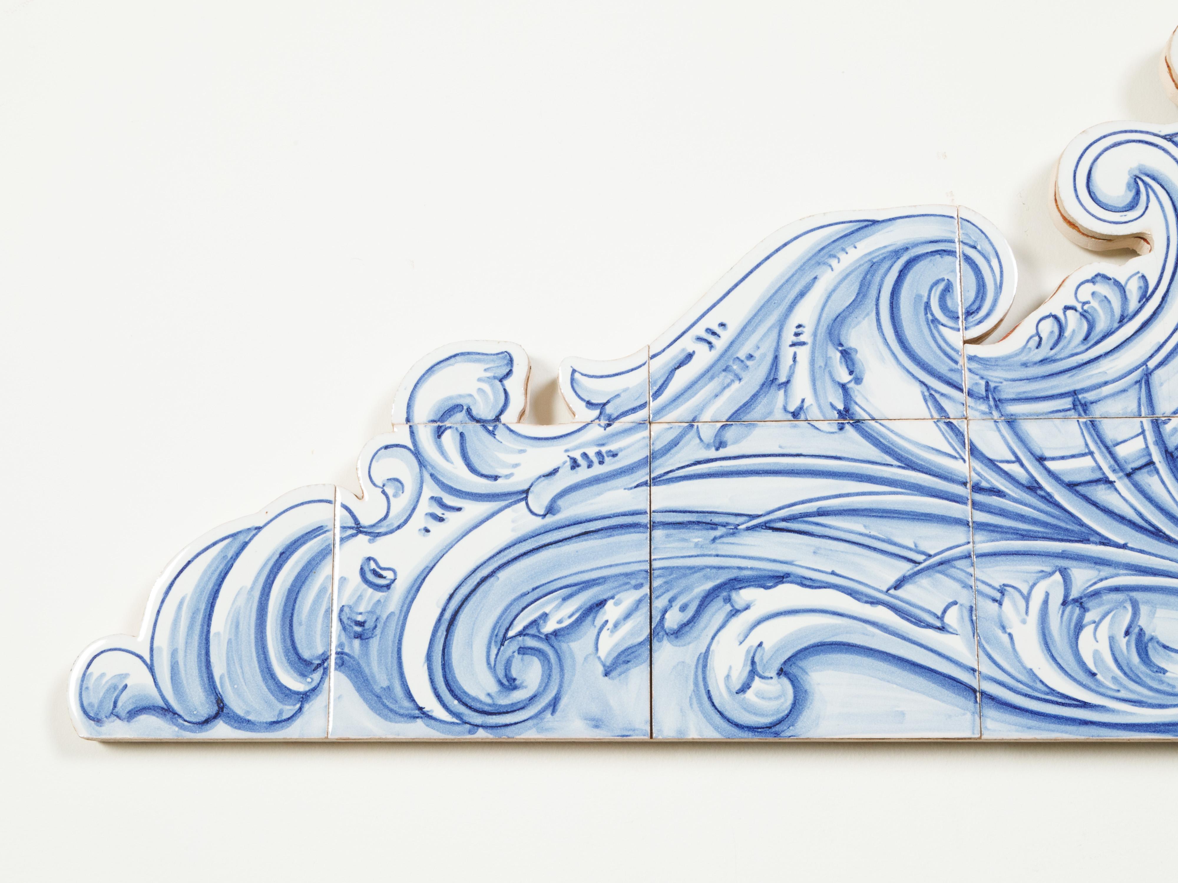 Blue and White Rococo Style Delft Tiles Architectural Fragment on Wood ...