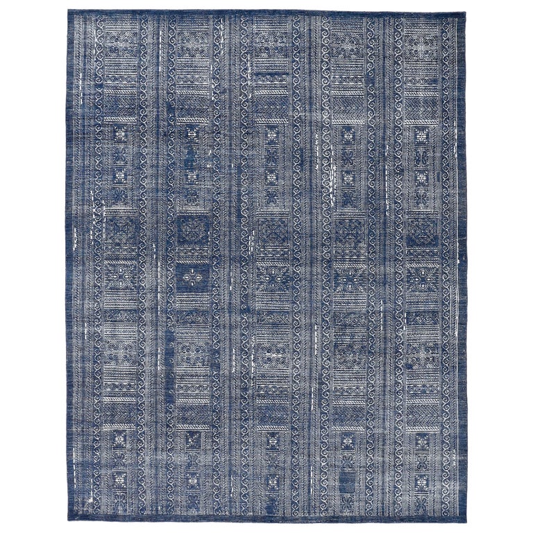 Blue and White Rug with Mosaic Pattern For Sale at 1stDibs