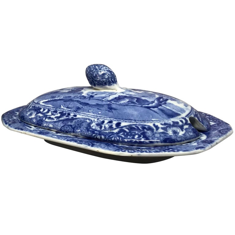 Blue and White Spode Covered Butter Dish at 1stDibs
