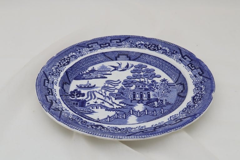 Blue and white Swansea Willow pattern plate For Sale at 1stDibs