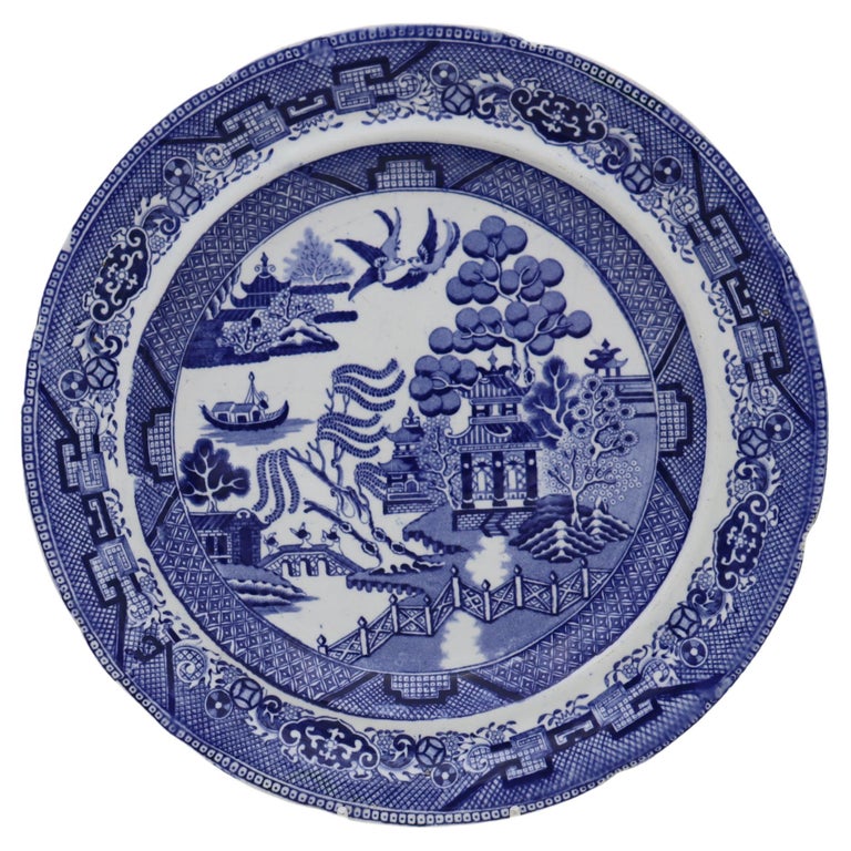 Blue and white Swansea Willow pattern plate For Sale at 1stDibs