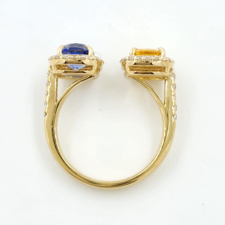 Blue and Yellow Sapphire Toi et Moi Ring in 18 Karat Yellow Gold For ...