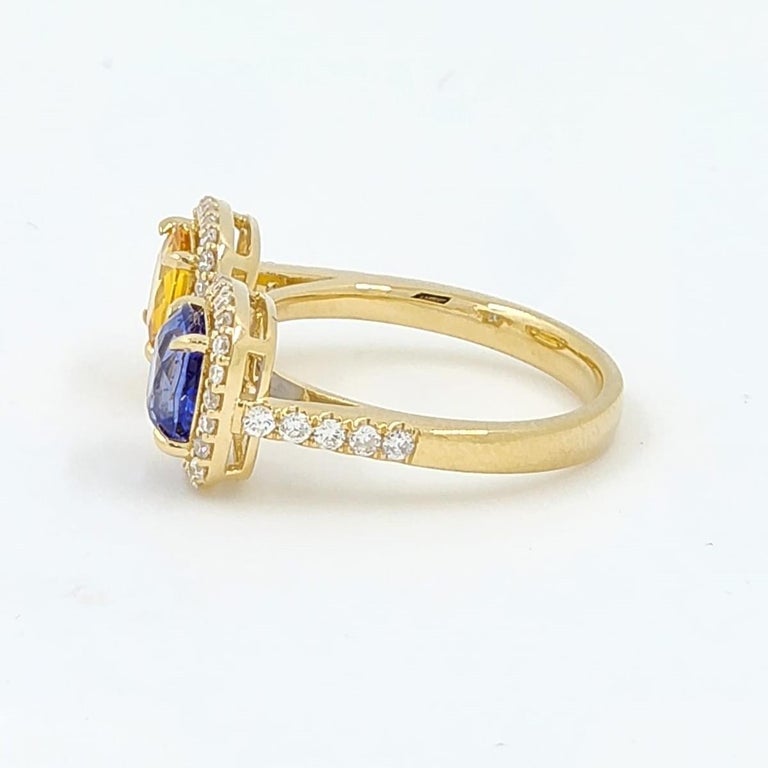 Blue and Yellow Sapphire Toi et Moi Ring in 18 Karat Yellow Gold For ...