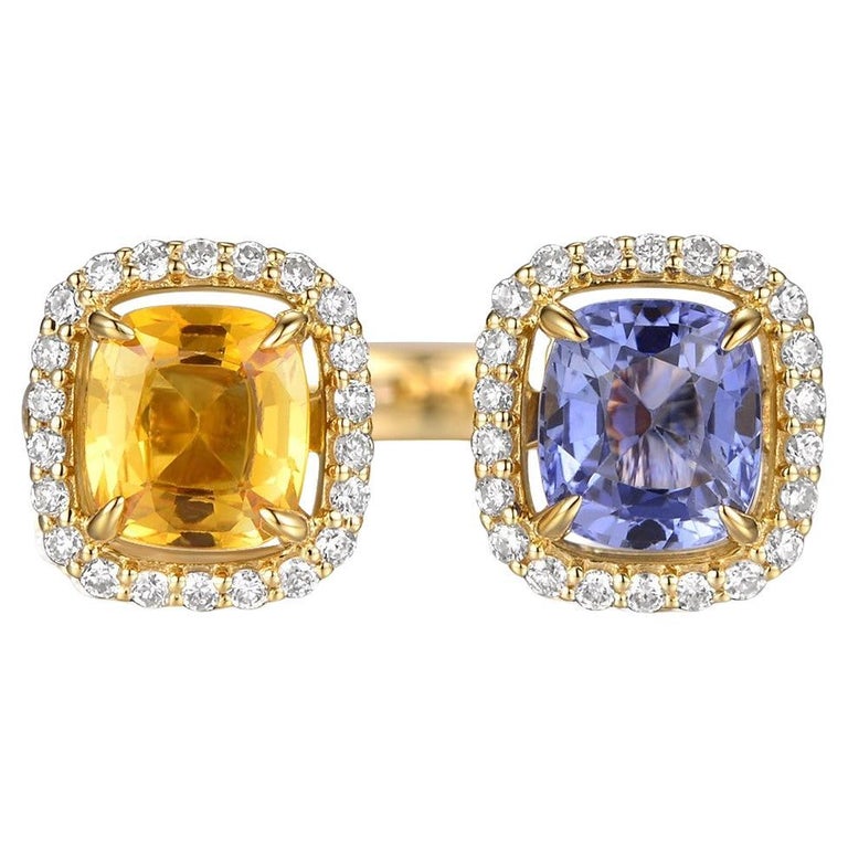 Blue and Yellow Sapphire Toi et Moi Ring in 18 Karat Yellow Gold For ...