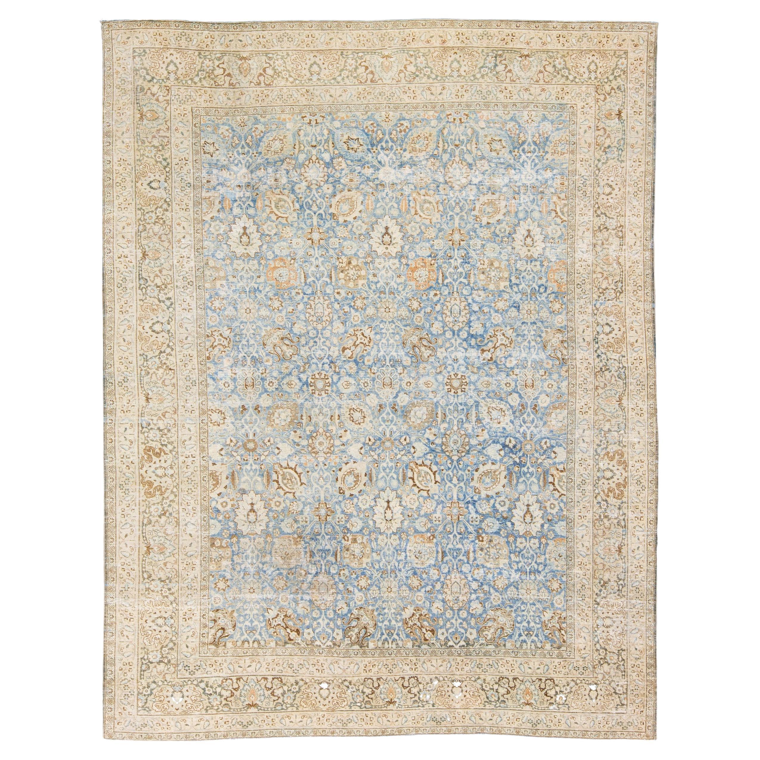 Antique Floral Red and Blue Wool Persian Rug at 1stDibs