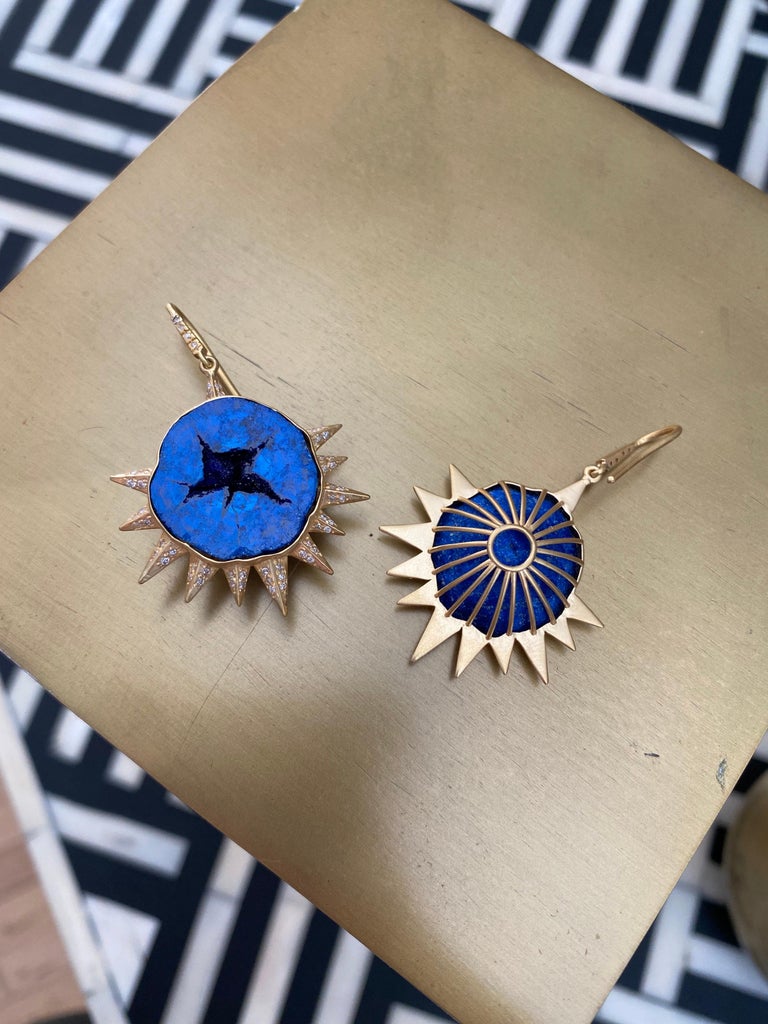 Blue Azurite Diamonds, i8kt Gold Earrings by Lauren Harper For Sale at ...
