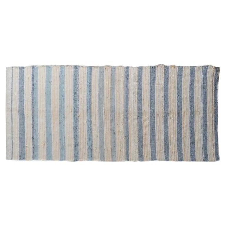 Blue Bar Linen Handwoven Flatweave Rug For Sale at 1stDibs
