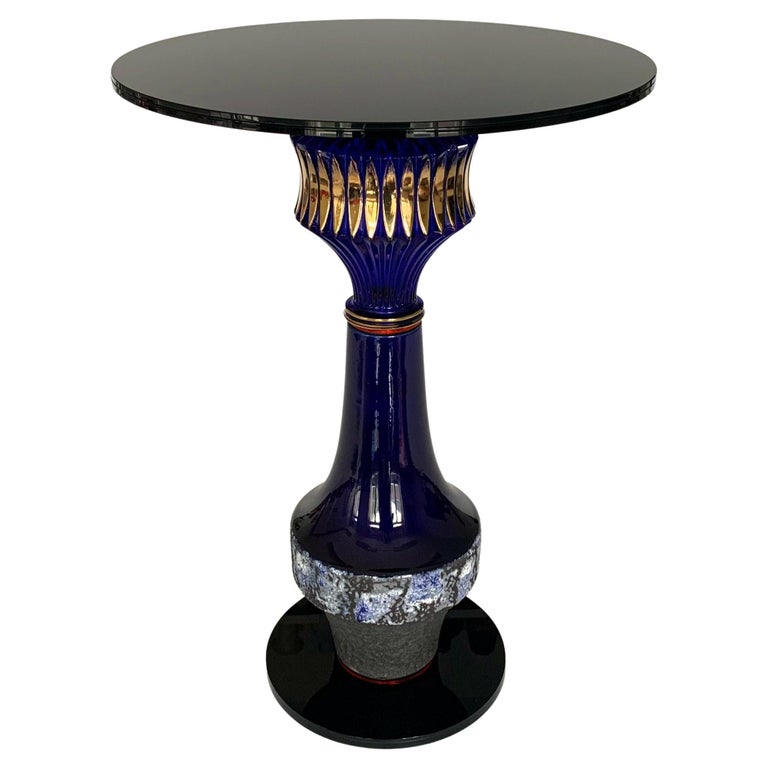 'Blue Bar' Vintage Side Table in Clay and Glass For Sale at 1stDibs