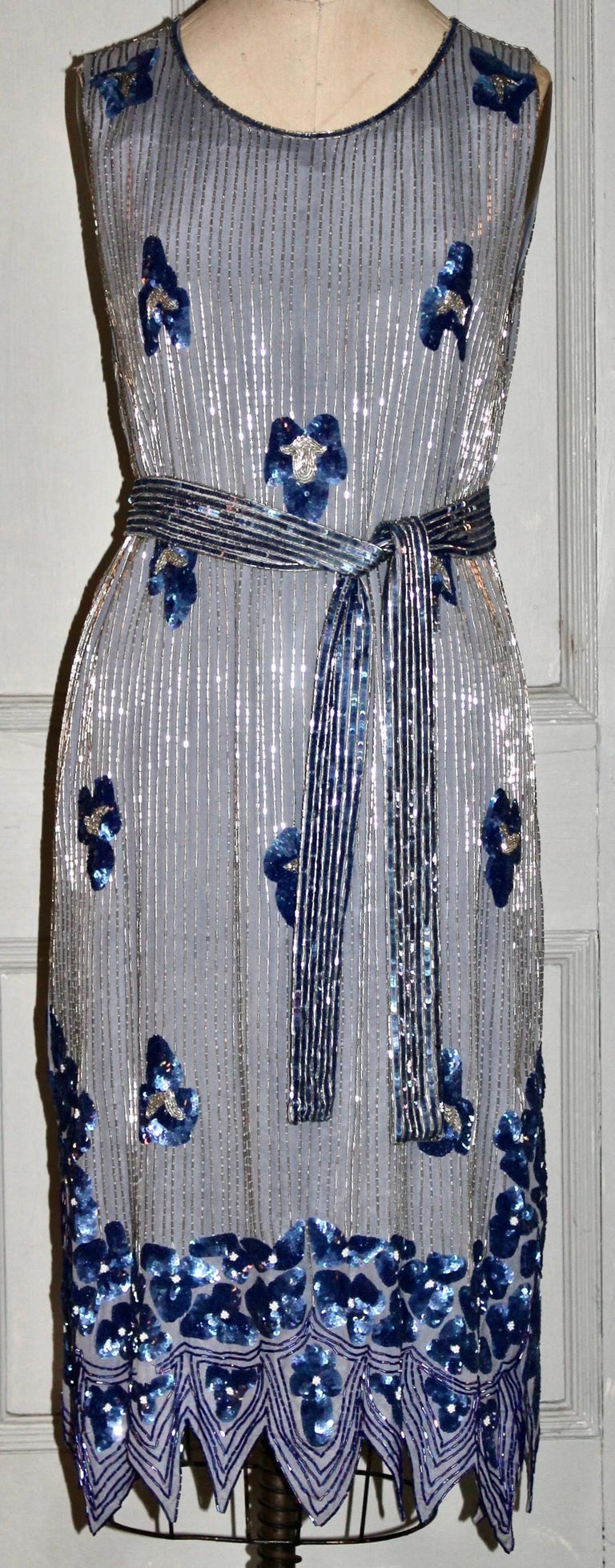 Blue Beaded Silk Flapper Dress For Sale at 1stDibs