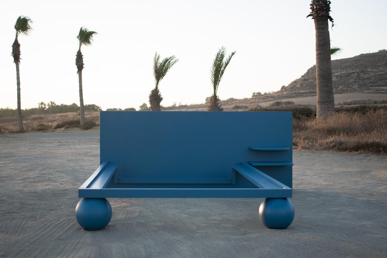 Blue Bed with Integrated Nightstand For Sale at 1stDibs