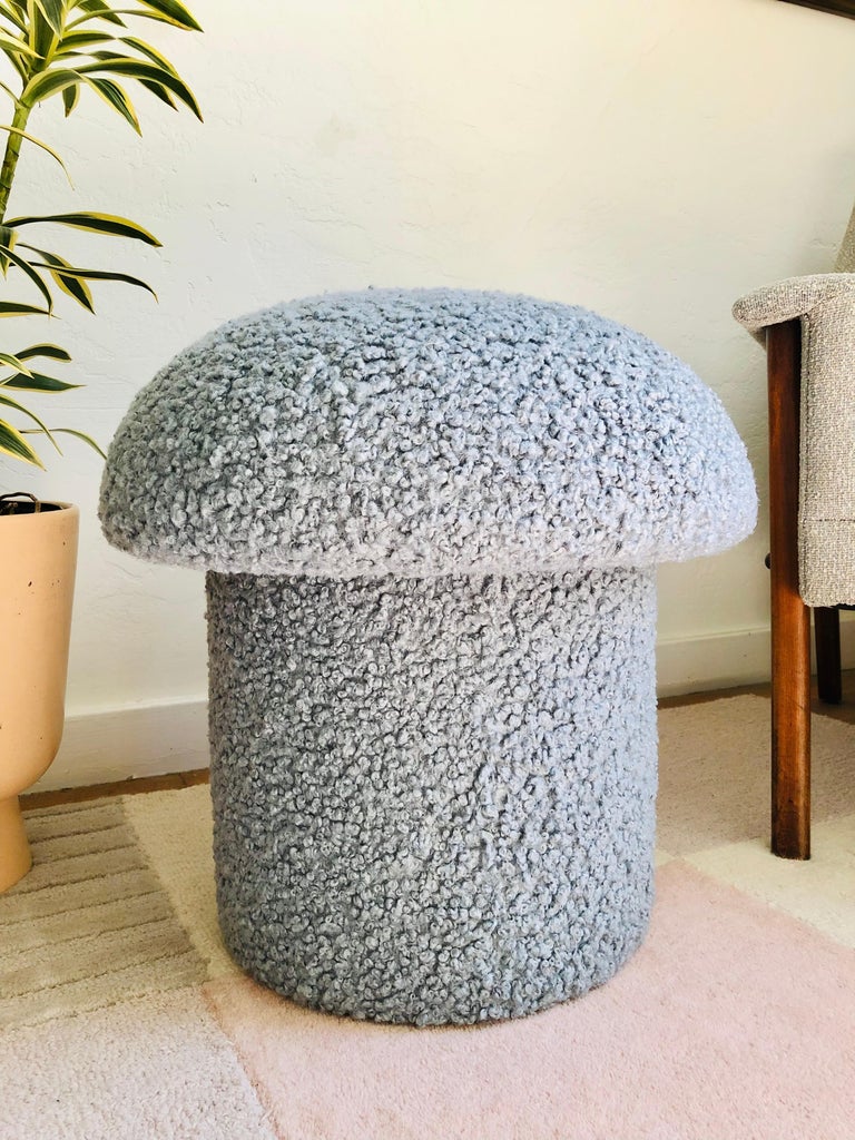 Blue Boucle Mushroom Ottoman For Sale at 1stDibs