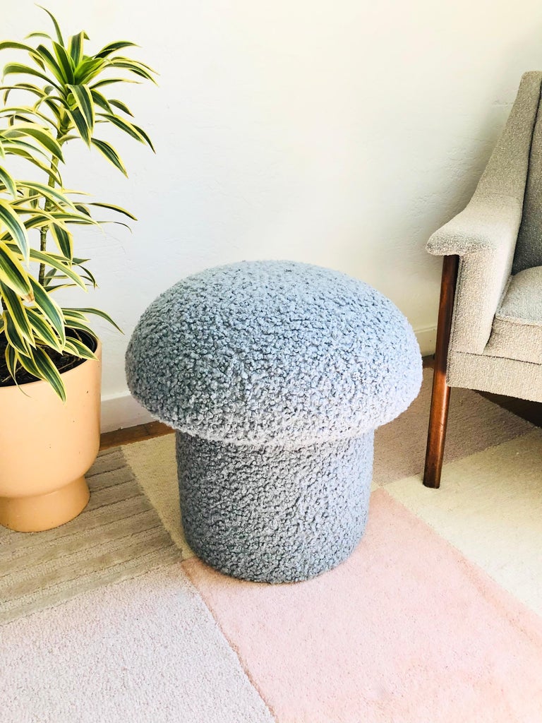 Blue Boucle Mushroom Ottoman For Sale at 1stDibs
