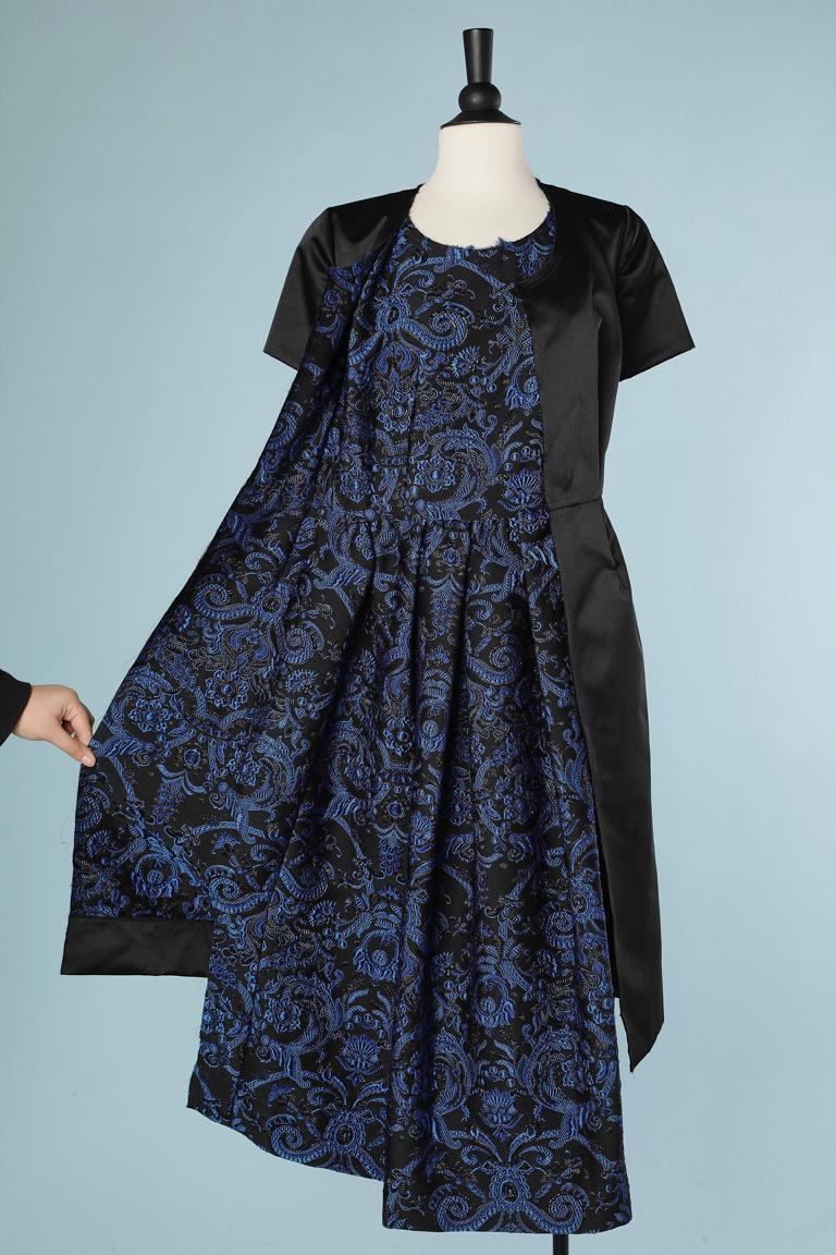 Blue brocade and black satin "Trompe l'oeil" dress Comme des Garçons ...