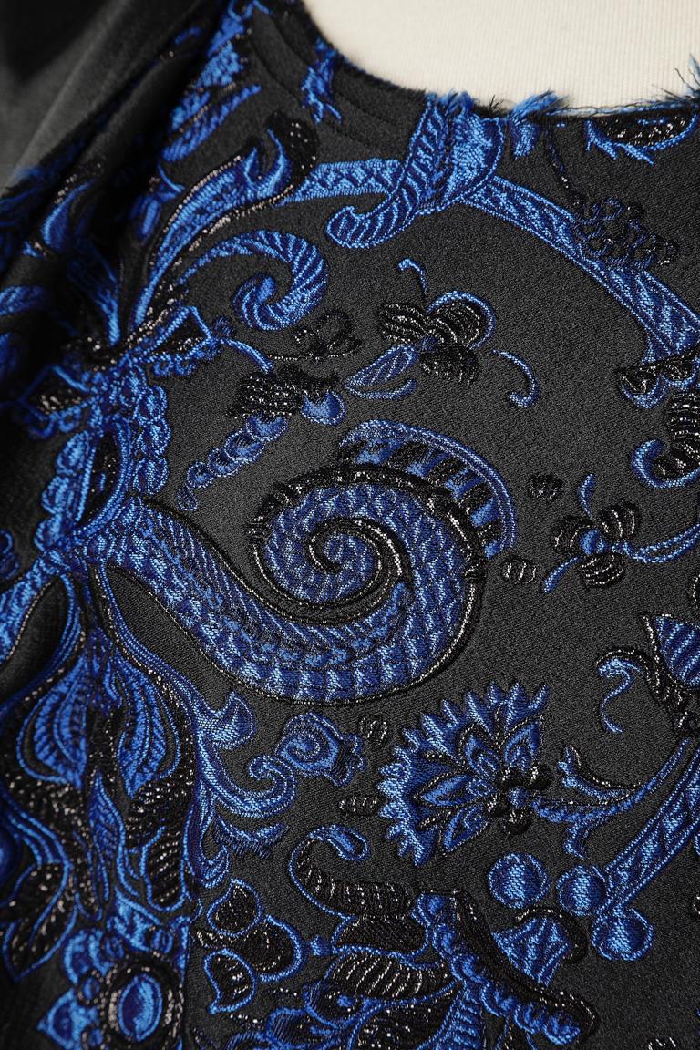 Blue brocade and black satin "Trompe l'oeil" dress Comme des Garçons ...