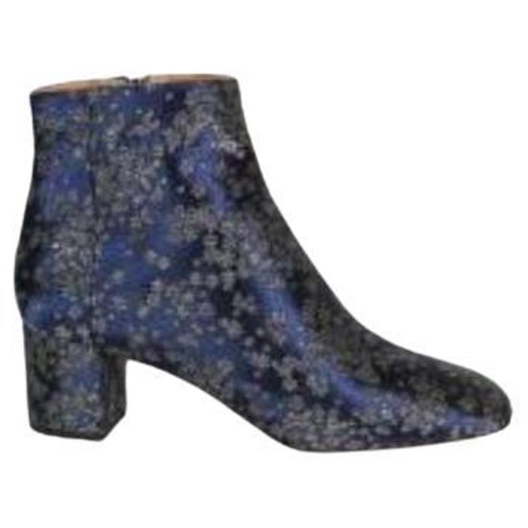 Blue Brocade Ankle Boots For Sale at 1stDibs