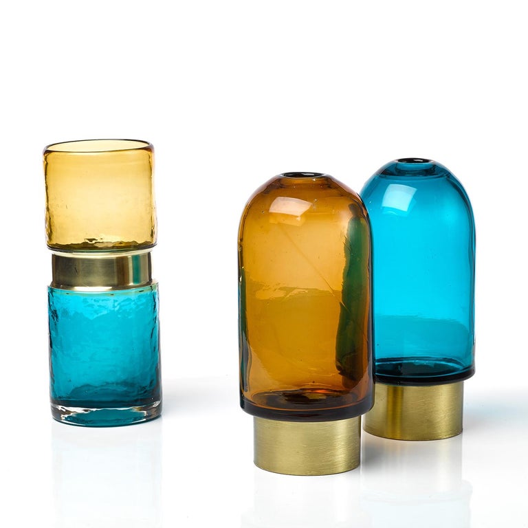 Blue Bullet Shaped Glass Vase For Sale at 1stDibs