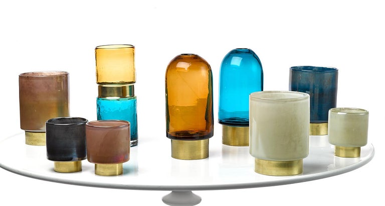 Blue Bullet Shaped Glass Vase For Sale at 1stDibs