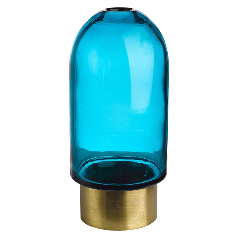 Blue Bullet Shaped Glass Vase For Sale at 1stDibs