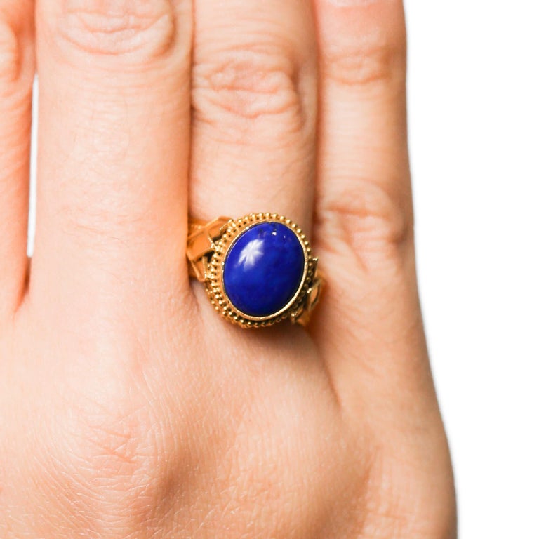Blue Cabochon Oval Shape Gemstone 22 Karat Yellow Gold Ring For Sale at ...