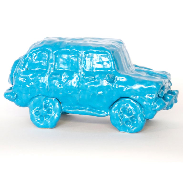 "Sky Blue Hatchback" Glazed Ceramic Car Sculpture For Sale at 1stDibs