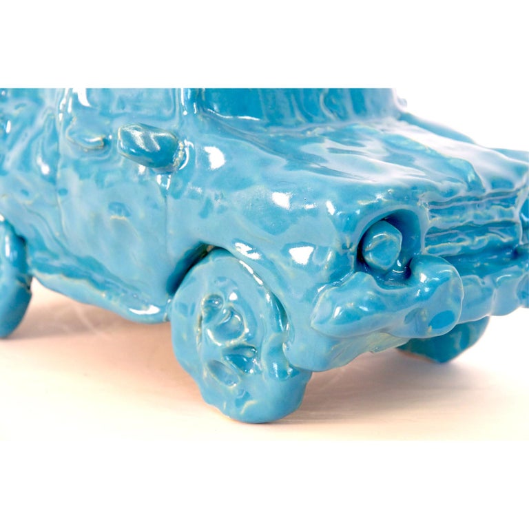 "Sky Blue Hatchback" Glazed Ceramic Car Sculpture For Sale at 1stDibs