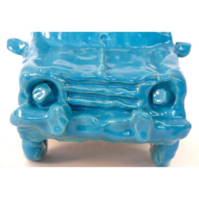 "Sky Blue Hatchback" Glazed Ceramic Car Sculpture For Sale at 1stDibs