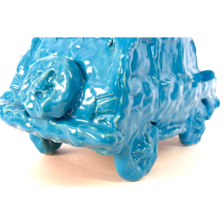 "Sky Blue Hatchback" Glazed Ceramic Car Sculpture For Sale at 1stDibs