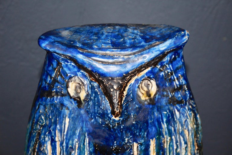 Blue Ceramic Owl Signed below For Sale at 1stDibs