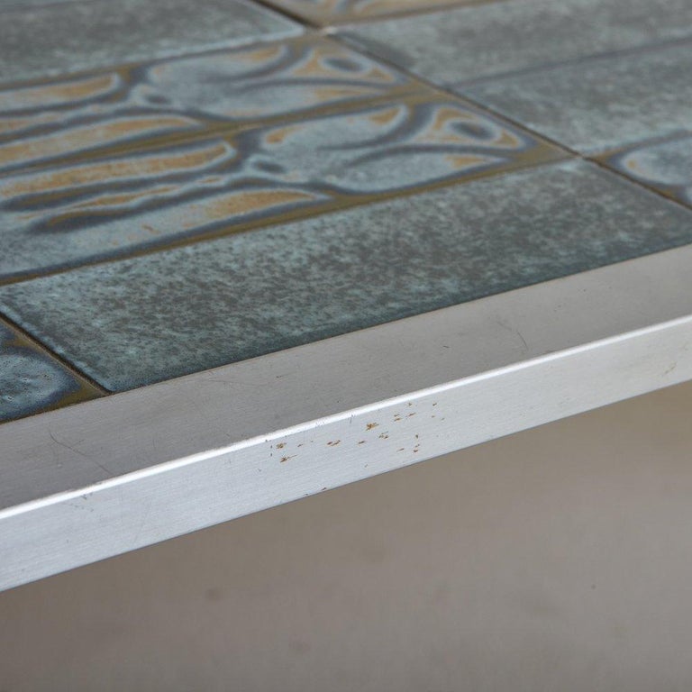 Blue Ceramic Tile + Chrome Coffee Table, France, 20th Century For Sale ...