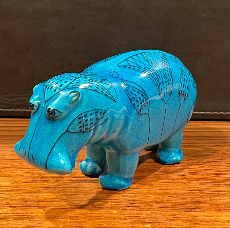 Blue Ceramic "William the Hippo" Sculpture by Metropolitan Museum at ...