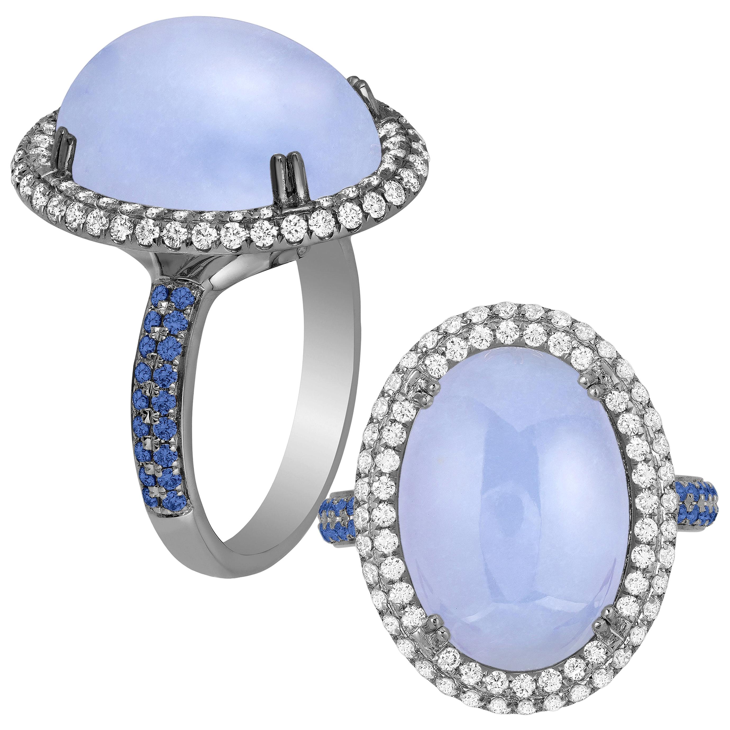Asprey Blue Cabochon Chalcedony Diamond Sapphire Ring at 1stDibs ...