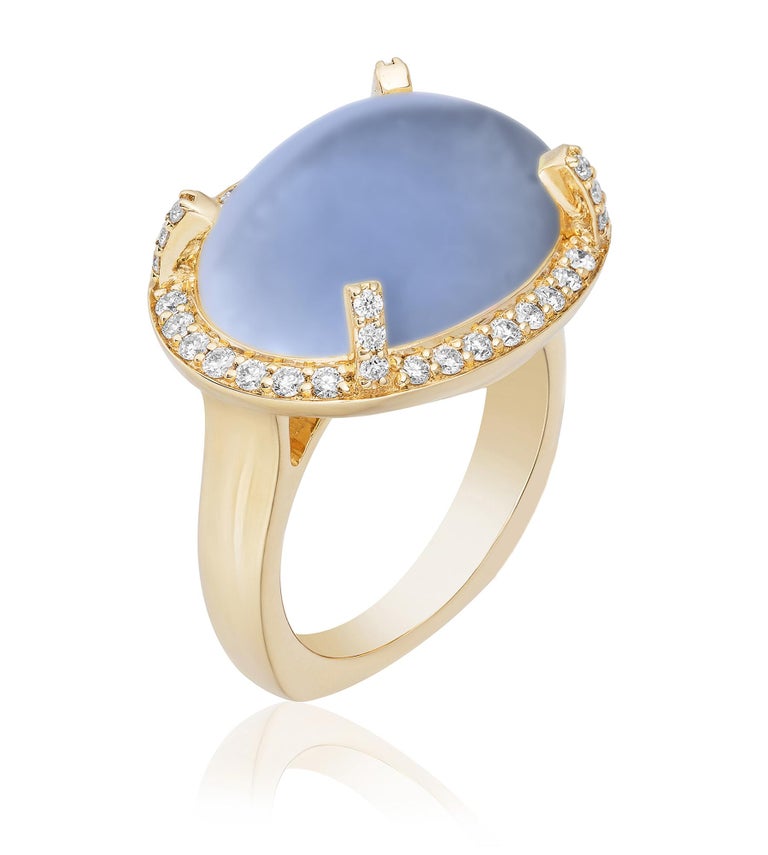 Goshwara Cabochon Blue Chalcedony And Diamond Ring For Sale at 1stDibs
