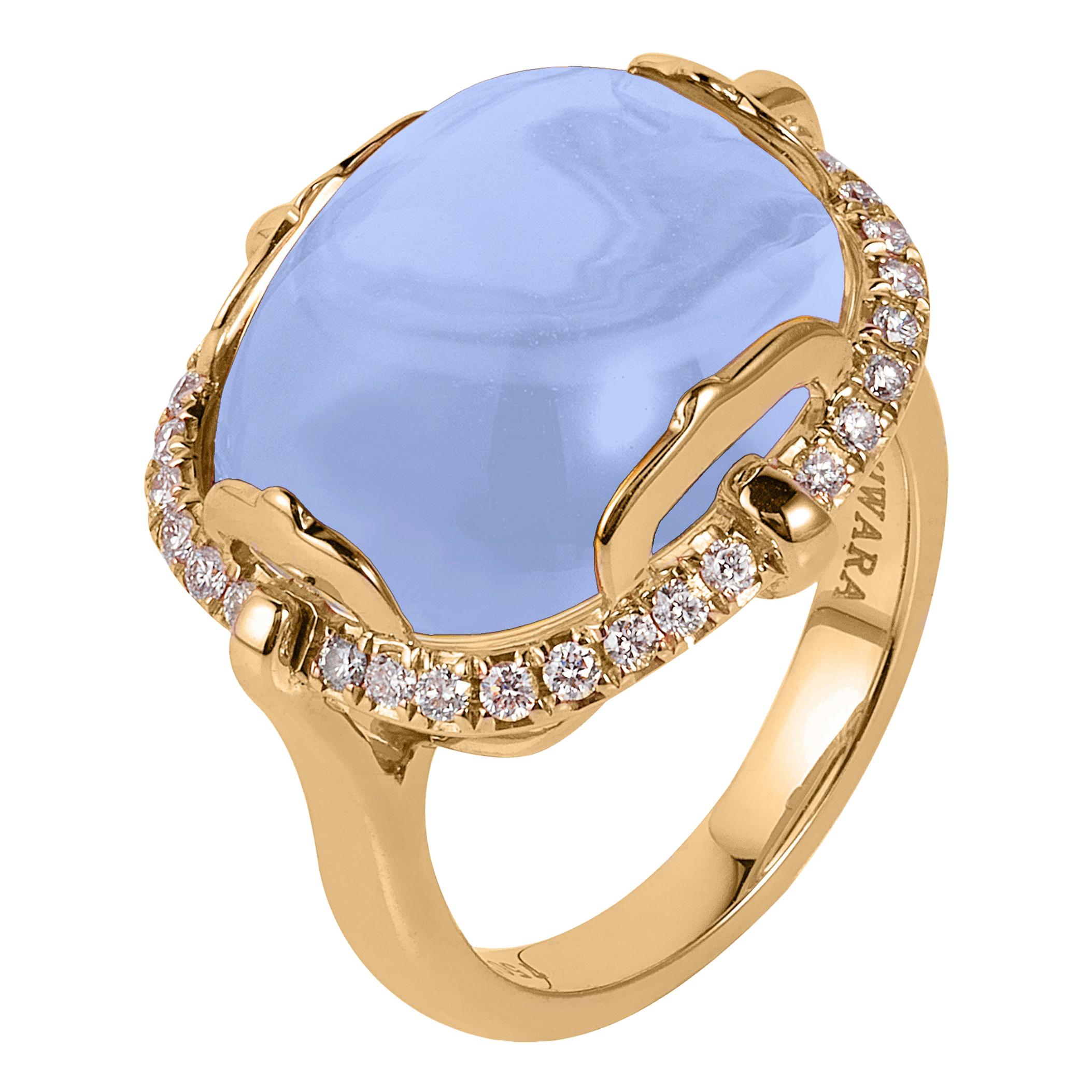 Goshwara Cabochon Blue Chalcedony And Diamond Ring For Sale at 1stDibs