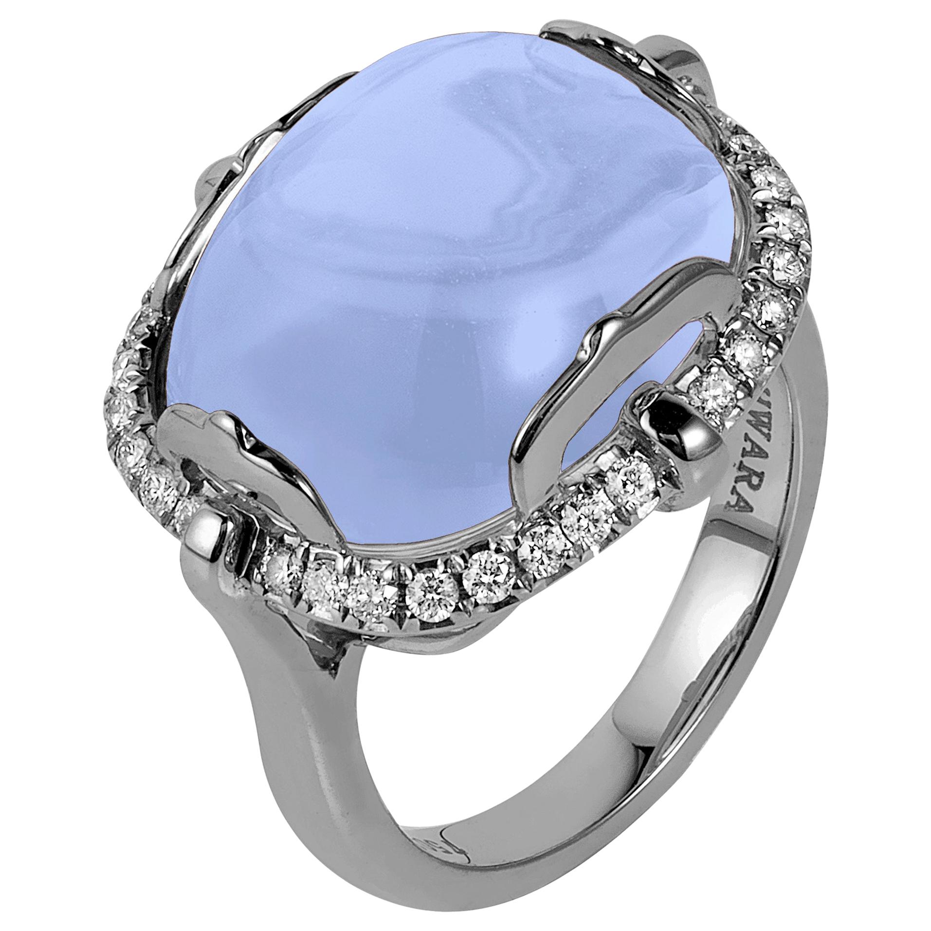 Asprey Blue Cabochon Chalcedony Diamond Sapphire Ring at 1stDibs ...