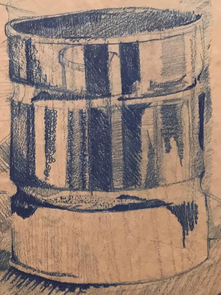Blue Chalk Modernist Drawing For Sale at 1stDibs