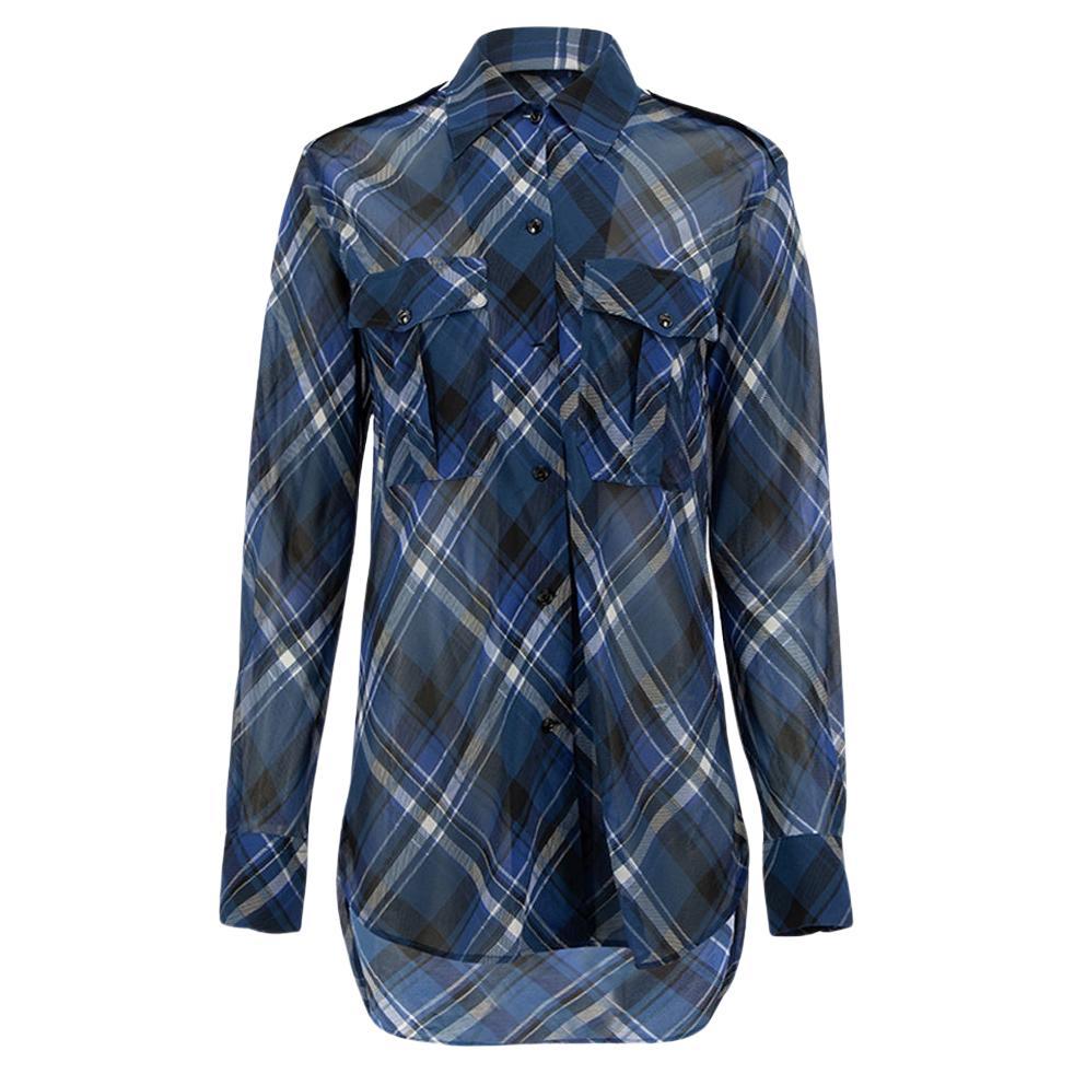 Blue Checked Sheer Silk Shirt Size S For Sale at 1stDibs