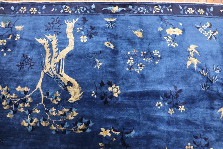 Blue Chinese Antique Pictorial Bird Rug at 1stDibs