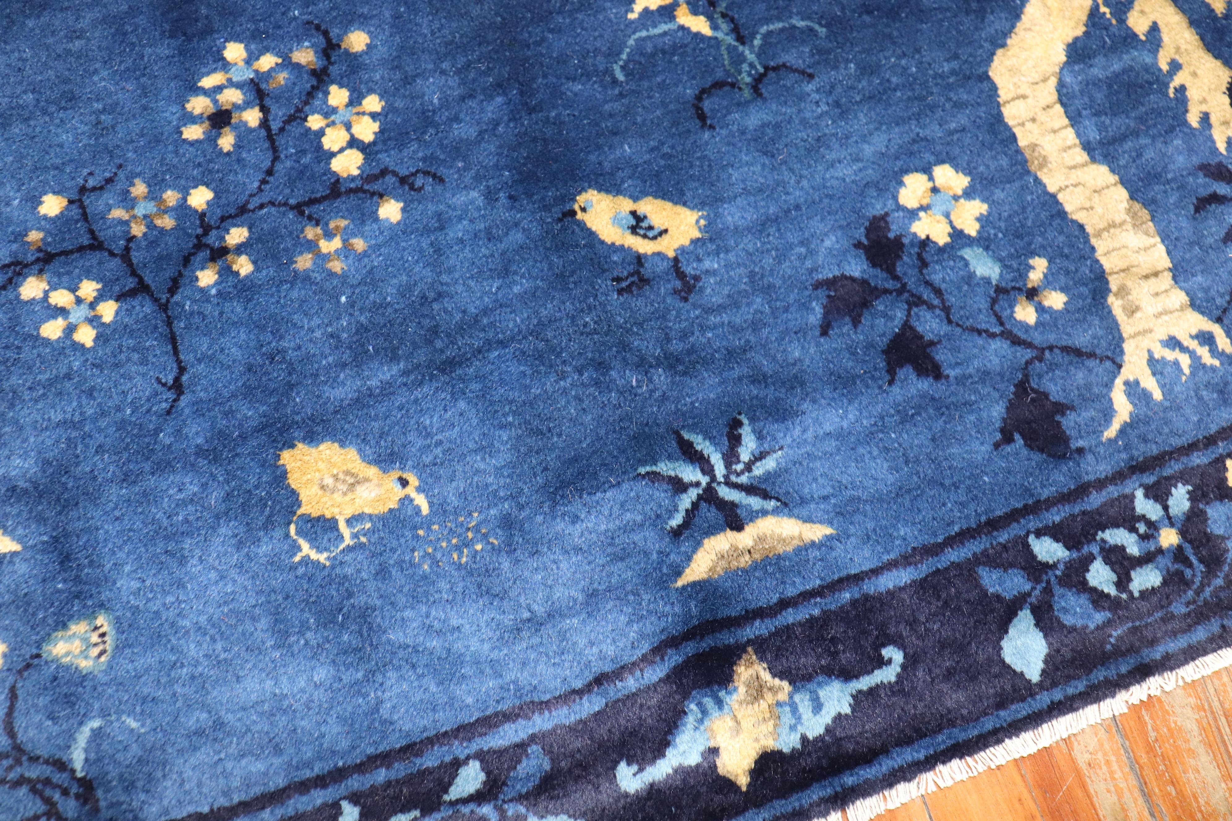 Blue Chinese Antique Pictorial Bird Rug at 1stDibs