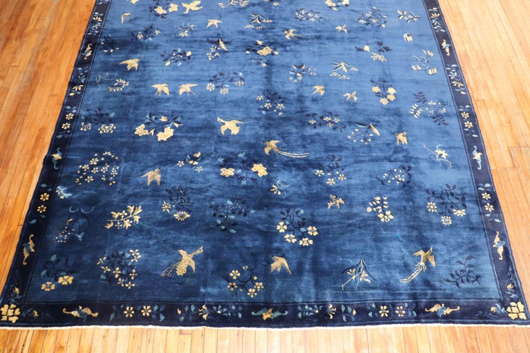 Blue Chinese Antique Pictorial Bird Rug at 1stDibs