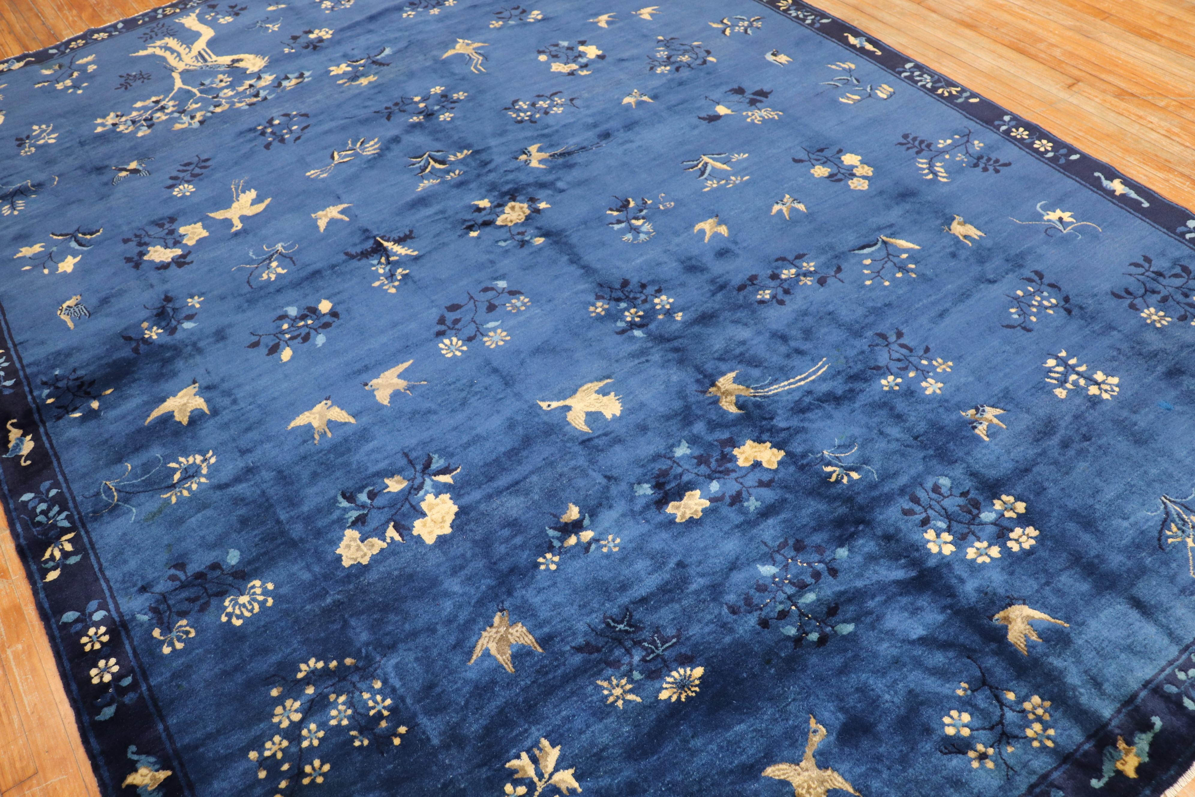 Blue Chinese Antique Pictorial Bird Rug at 1stDibs