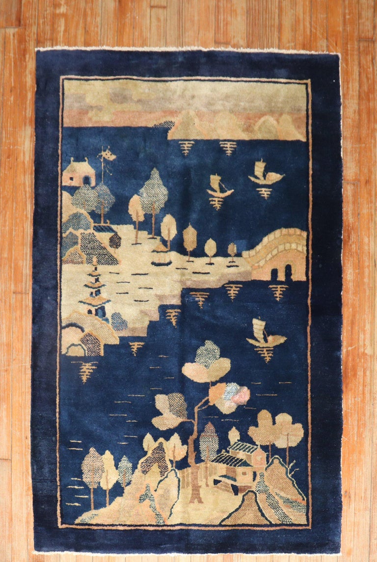 Blue Chinese Pictorial Rug For Sale at 1stDibs